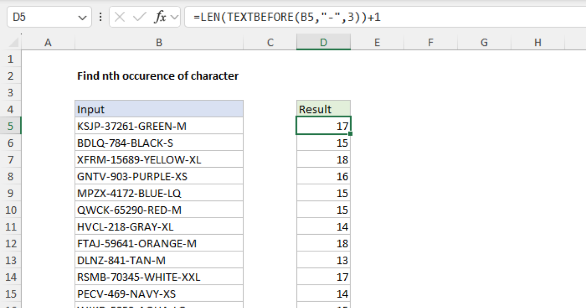 Find Nth Occurrence Of Character Excel Formula Exceljet